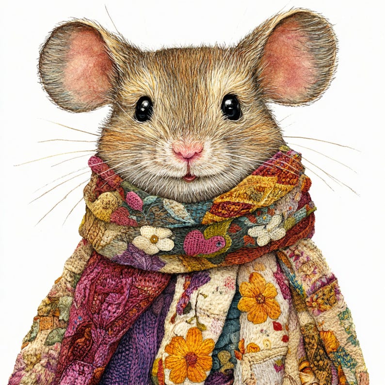 Watercolor Mouse Patchwork Clipart: Vintage Scrapbooking Art (digital ...