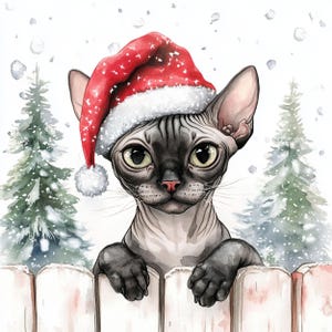 12 CHRISTMAS SPHYNX CAT Digital Image, Cute Sphynx Cat Illustartion ...