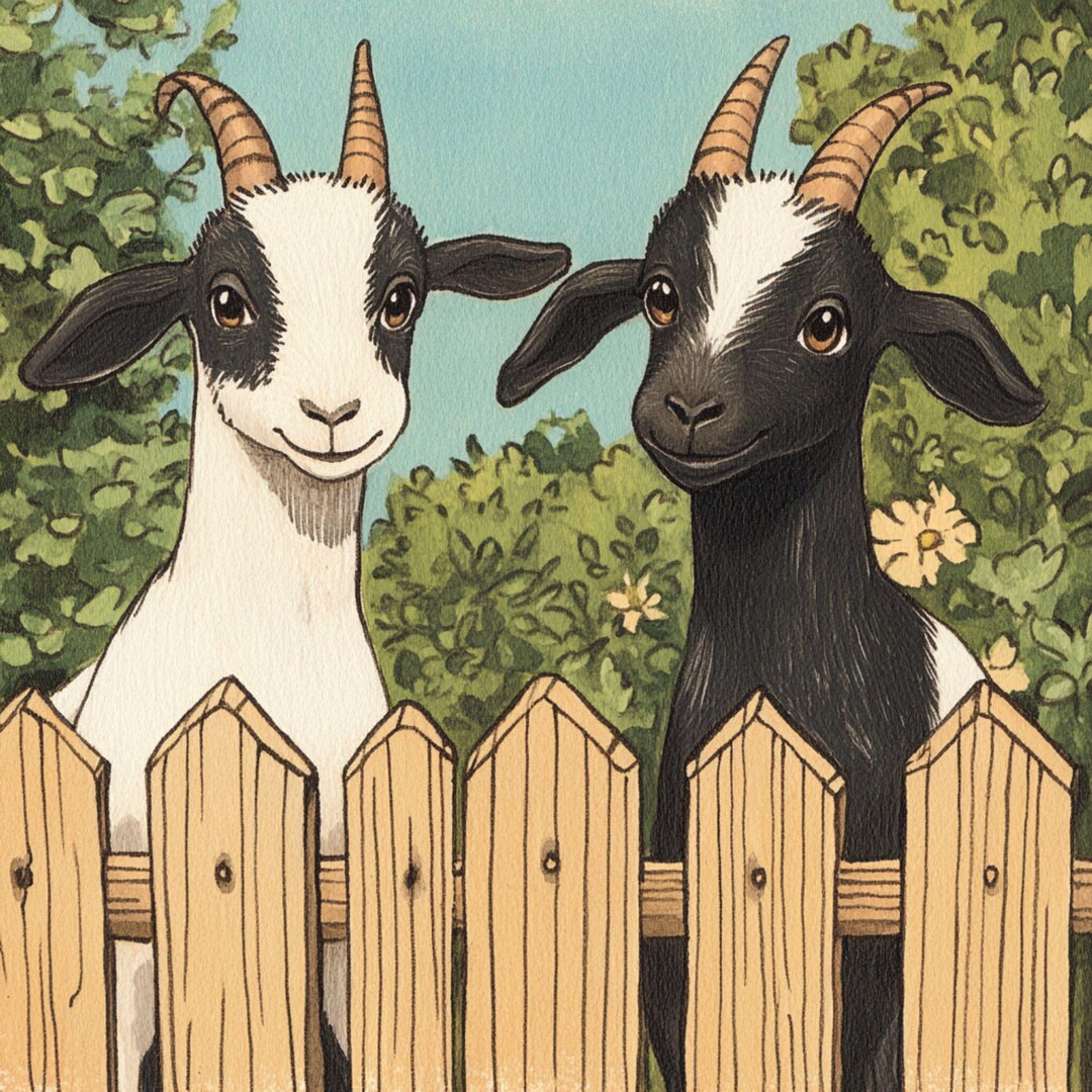 10 SILLY GOATS on a FENCE Clipart, Goat on a Farm Clipart, Goat ...