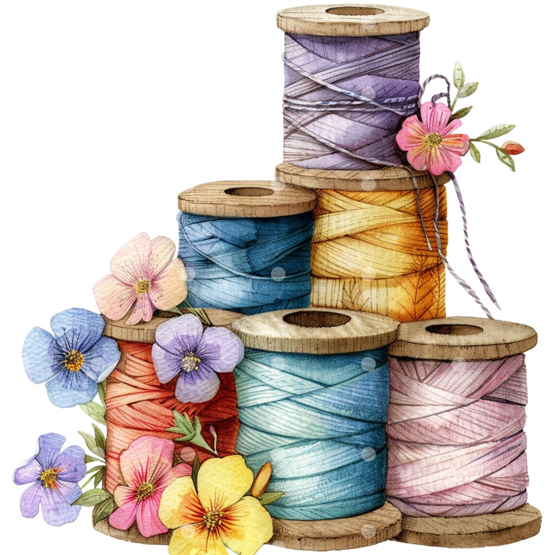 16 Vintage Spools Cliparts, PNG Clipart, Watercolor Spools. Printable ...