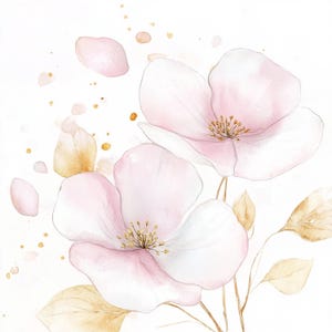 Pink Gold Watercolor Flowers Clipart: Pastel Floral Graphics (digital ...