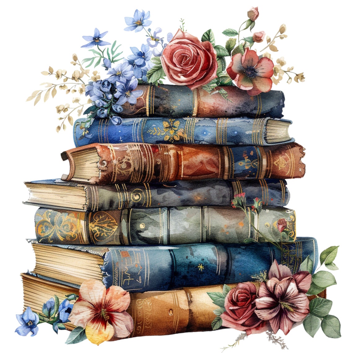 14 PNG Stack of Books. Books and Flowers Png Clipart, Watercolor Stack ...