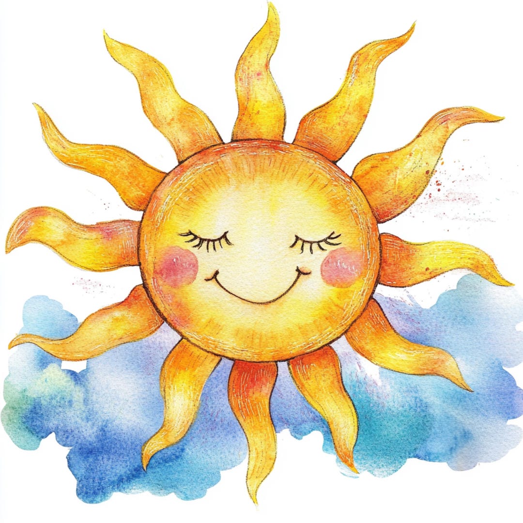 Smiling Sun Watercolor Clipart: Cheerful Summer Art (digital Download ...