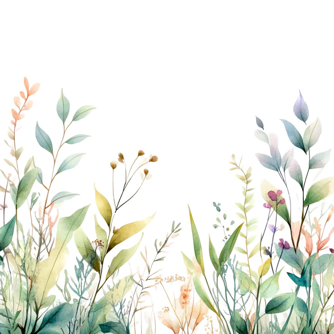 Watercolor Green Leaves Frame Clipart: Botanical PNG (digital Download ...