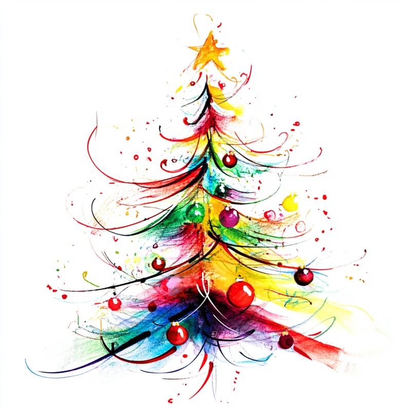 Watercolor Christmas Tree Clipart: Abstract Holiday Art (digital ...