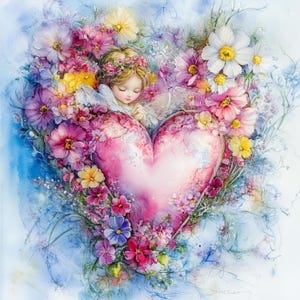 Baby Angel Clipart: Flower Heart Valentine Art (JPG Digital Download ...