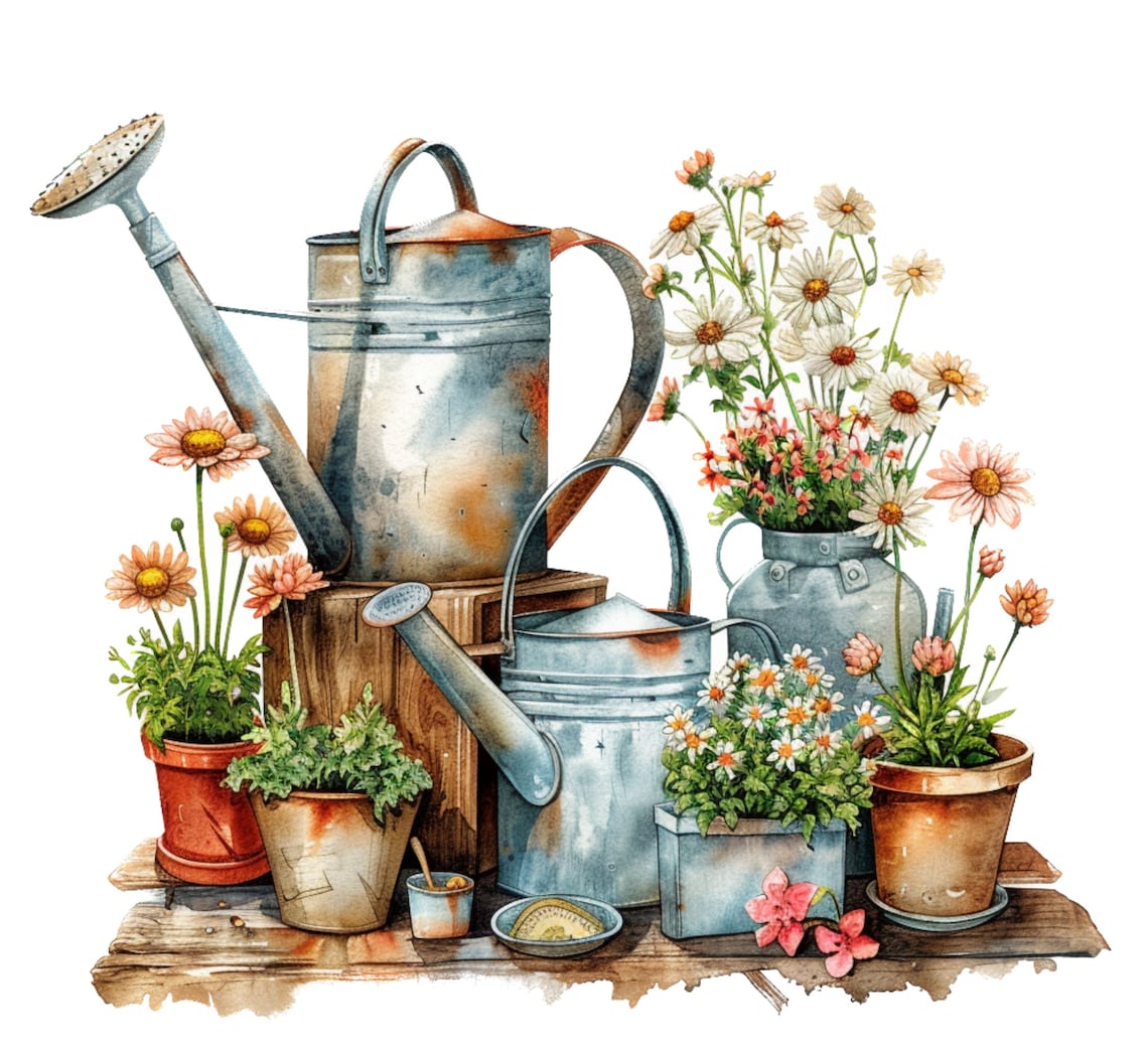 12 PNG Watercolor Gardening Clipart Bundle, Transparent PNG, Watercolor ...