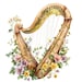 12 Floral Harp Clipart, PNG, Harp With Flowers Png, Printable ...