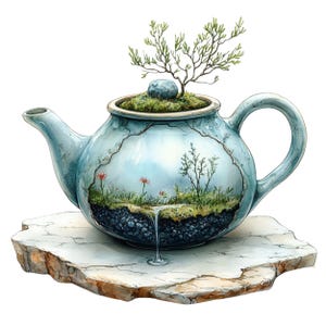 Watercolor Sprout in Teapot Cliparts: Growing Plant Illustration ...
