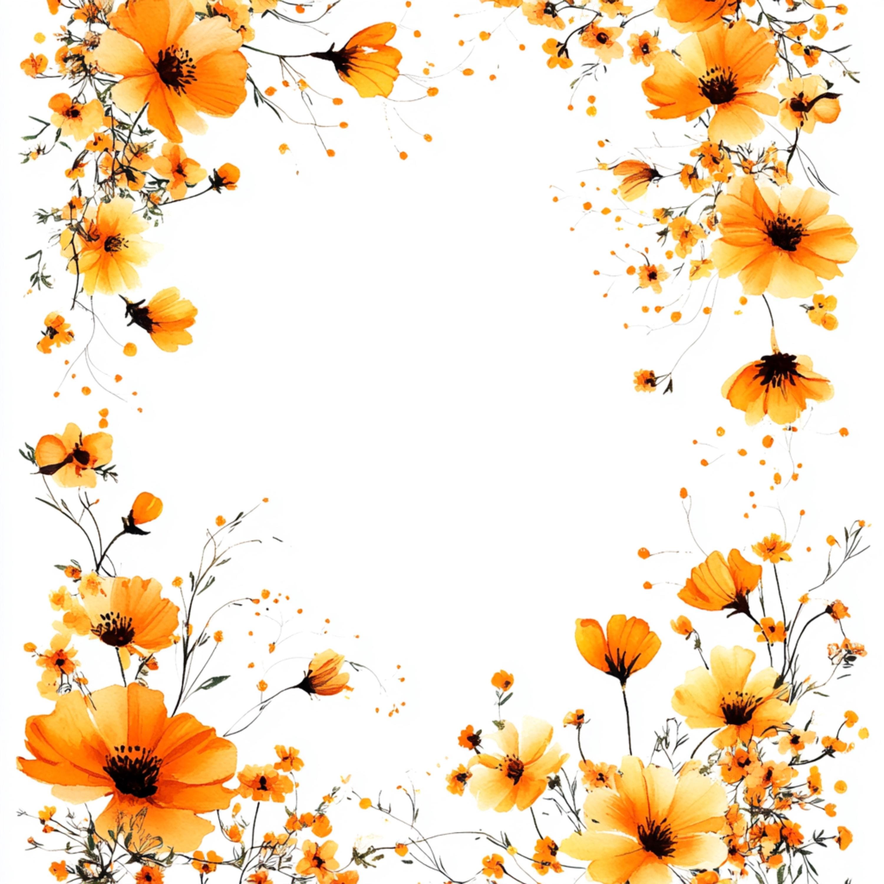 Orange Flower Frames Clipart: Wedding Invitation, Scrapbooking (digital ...
