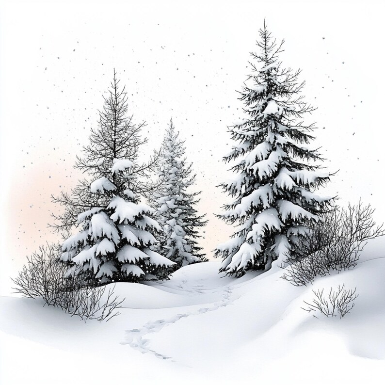 Winter Spruce Clipart: Snowy Christmas Tree Art (digital Download) - Etsy