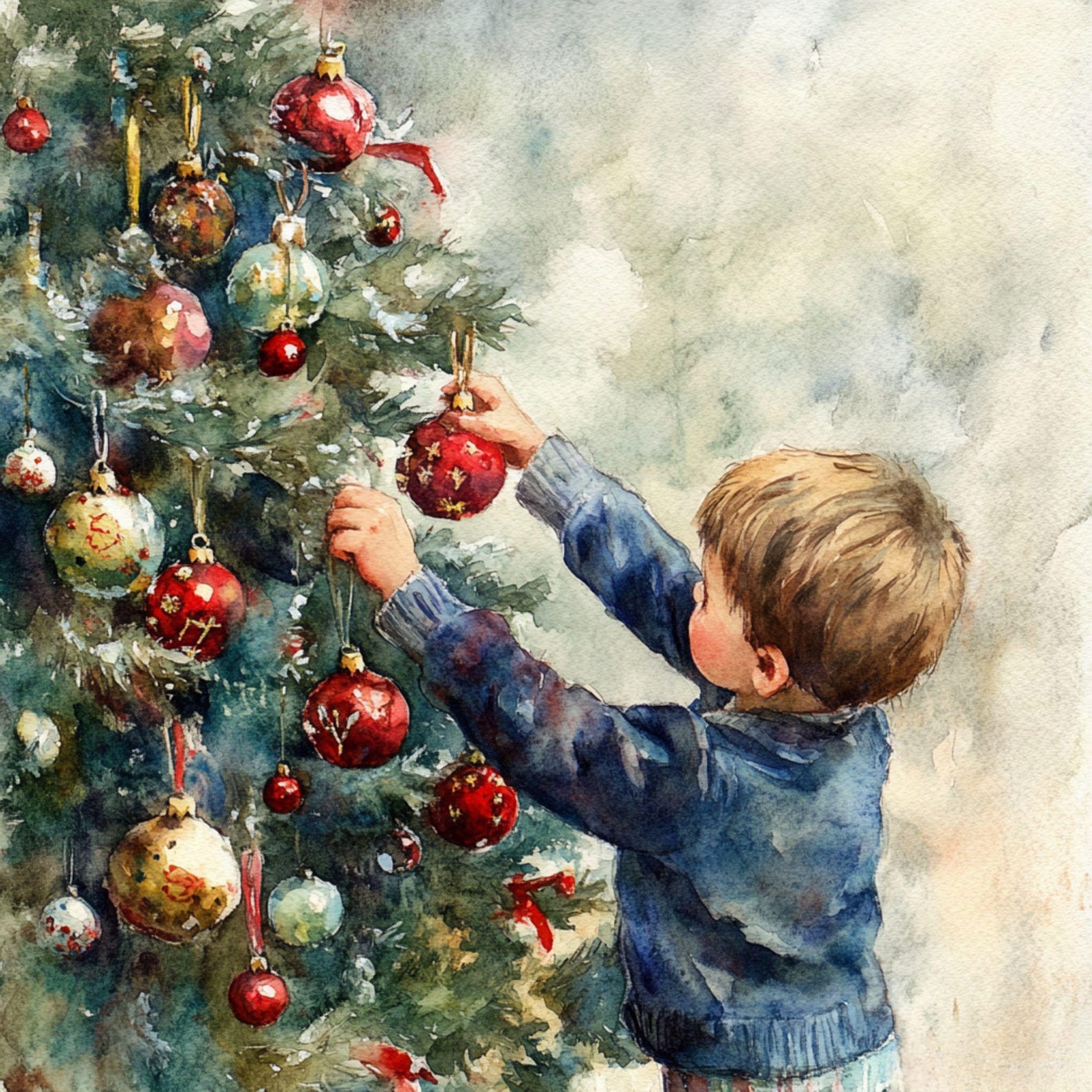 Kids Decorating Christmas Tree Watercolor Clipart (digital Images) - Etsy