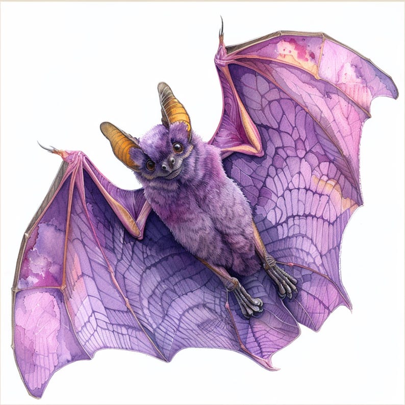 12 Bat Neon Clipart, Bat Clip Art Wall Art, Watercolor Bat Clipart ...