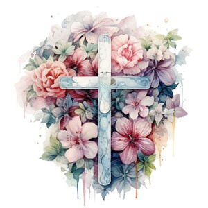 12 Beautiful Floral Cross Cliparts, PNG, Cross for Printing, Cross and ...