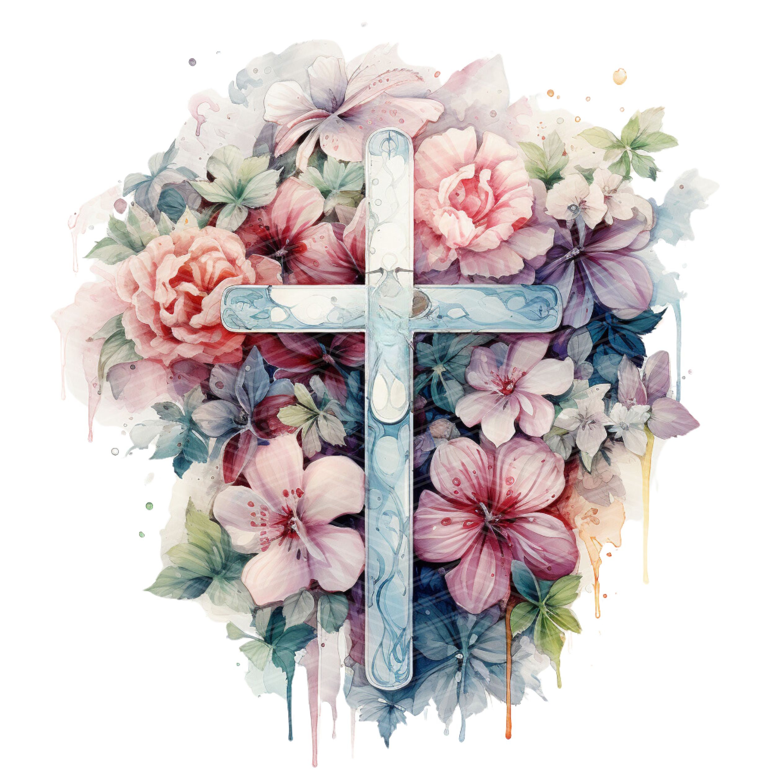 12 Beautiful Floral Cross Cliparts, PNG, Cross for Printing, Cross and ...