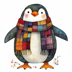 12 Penguin Patchwork Clipart, Scrapbooking or Cards, Watercolor Vintage Art, High-quality JPG ...