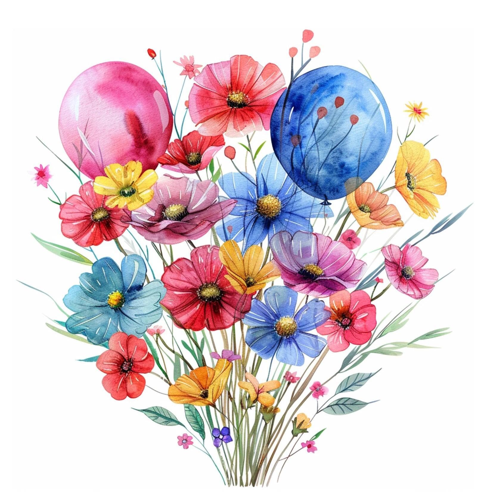 12 Balloons Flowers Clipart, Balloons Flowers, Printable Watercolor ...