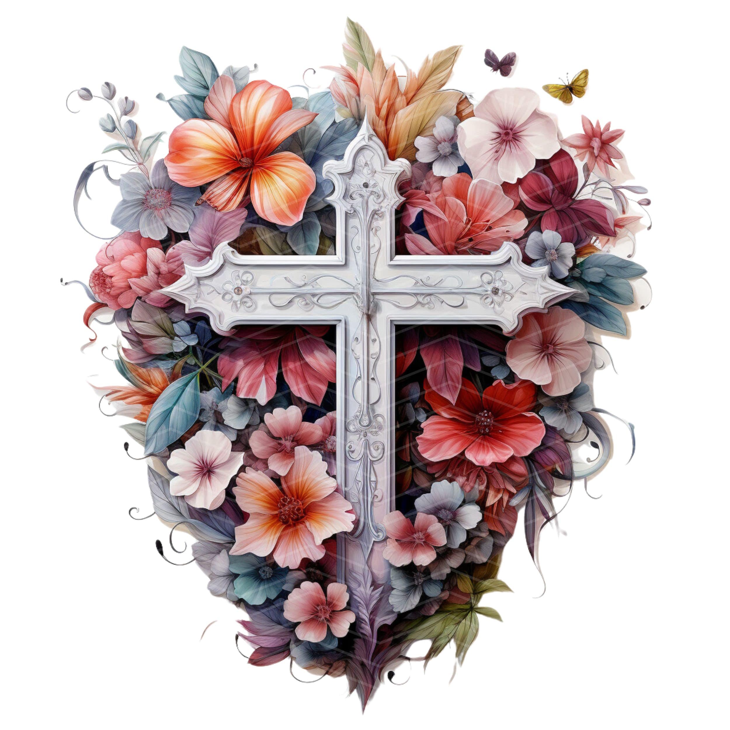 12 Beautiful Floral Cross Cliparts, PNG, Cross for Printing, Cross and ...