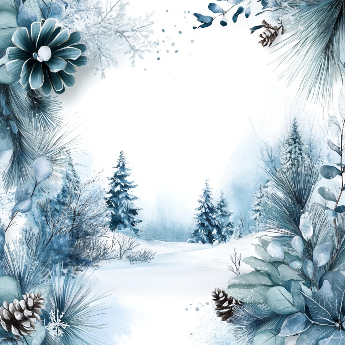 Christmas Watercolor Frame Clipart: Festive Winter Borders (digital ...