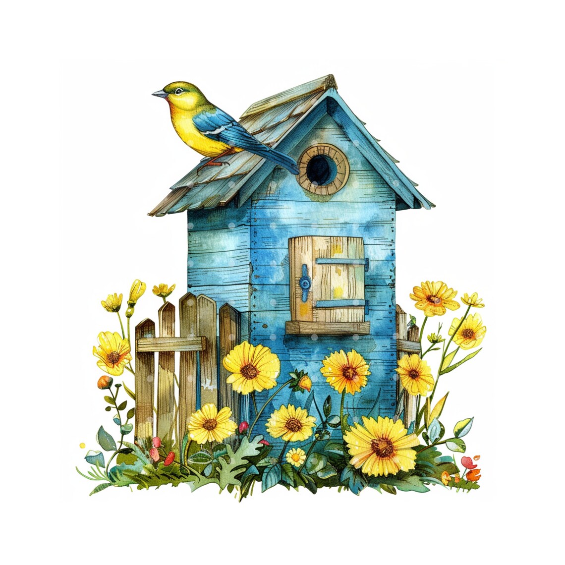 15 JPG Birdhouse Clipart, Bird House Clipart, Printable Watercolor ...