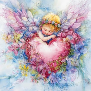 Baby Angel Clipart: Flower Heart Valentine Art (JPG Digital Download ...