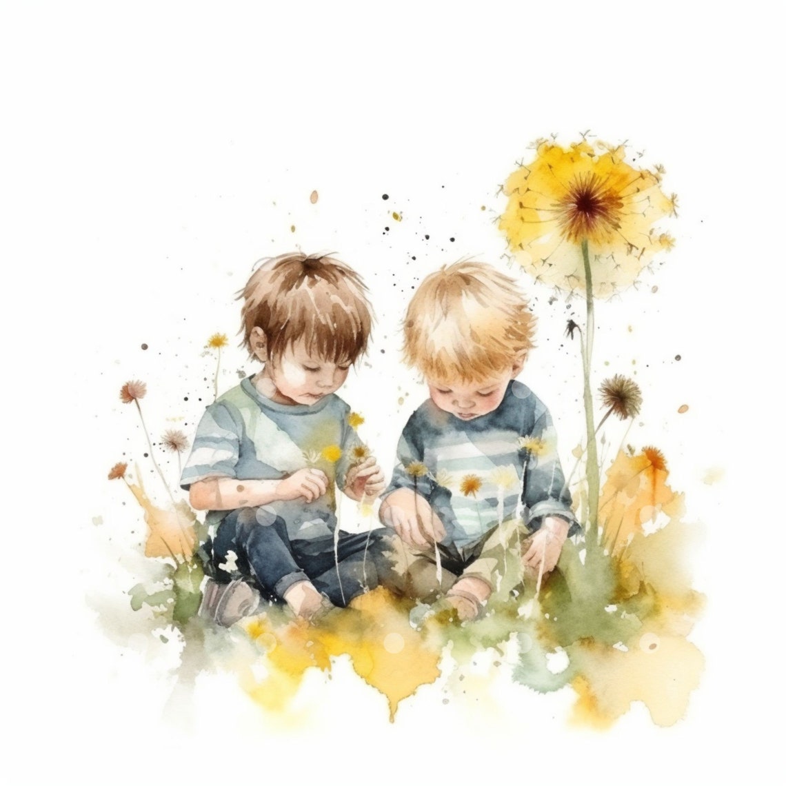 Watercolor Kids Playing Clipart: Dandelion Nursery Art (instant ...