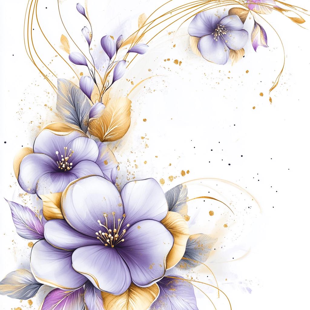 Violet Floral Side Border Clipart: Watercolor Flowers (digital Download ...