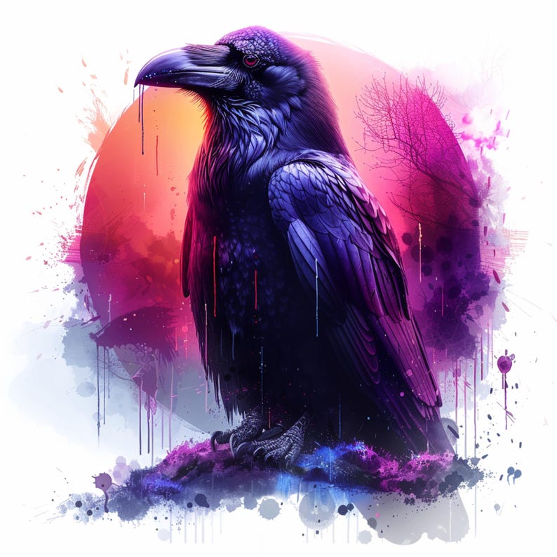 12 Crow Neon Clipart, Crow Clip Art Wall Art, Watercolor Crow Clipart ...