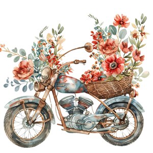 12 Floral Motor Bike Clipart, PNG, Bike With Flowers. Watercolor ...