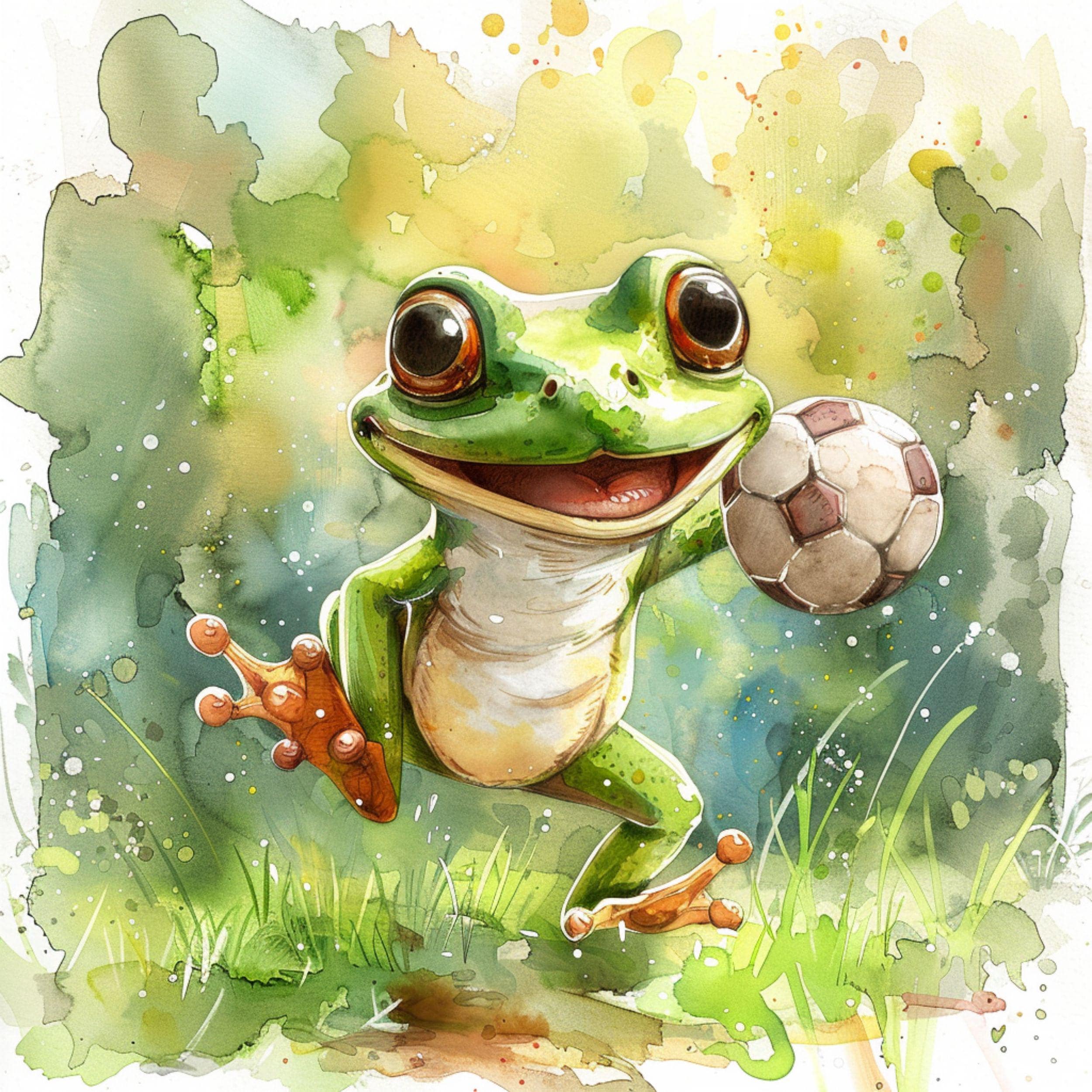 12 FROG PLAYING FOOTBALL Clipart, Jpg Image of Frog Sportsman, Frog and ...