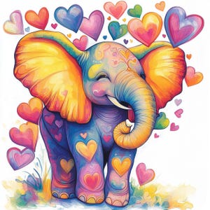 12 PNG Elephant Hearts Valentine Day Clipart, Cute Elephant Love ...