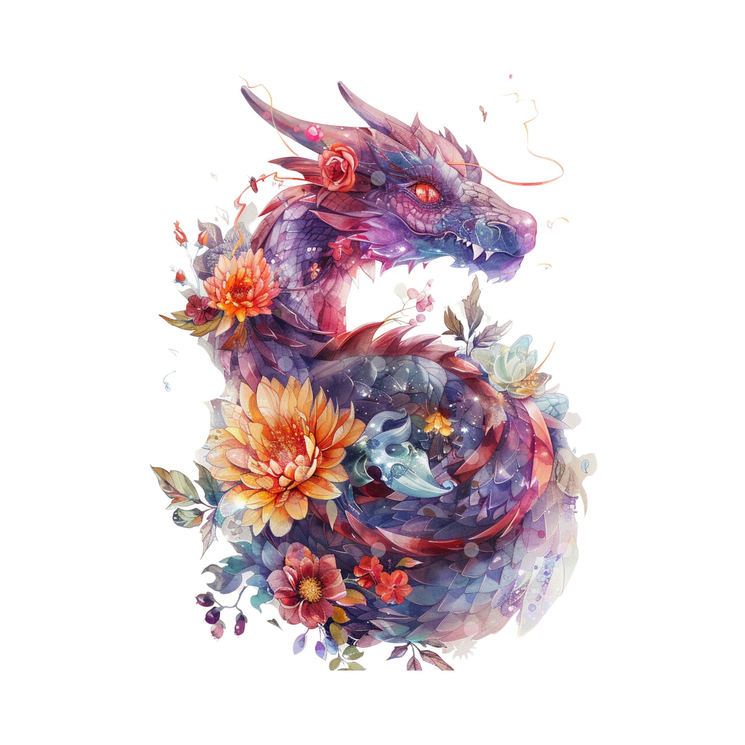 12 PNG Flower Dragon Clipart. Flower Png Dragon. Printable Watercolor ...