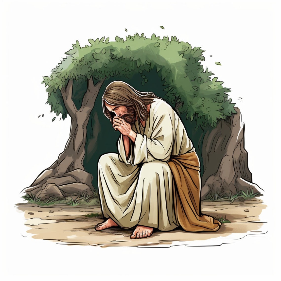 Jesus Praying Watercolor Clipart: Gethsemane Easter Art (digital ...