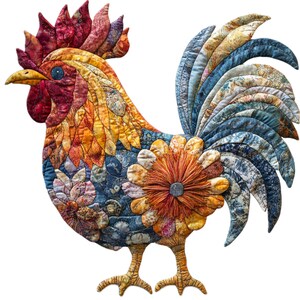 10 PATCHWORK ROOSTER and FLOWERS Digital Image, Patchwork Rooster Cliipart, Patchwork Rooster ...