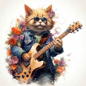 Floral Rocker Cat Cliparts: Rockstar Musician JPG Images - Etsy