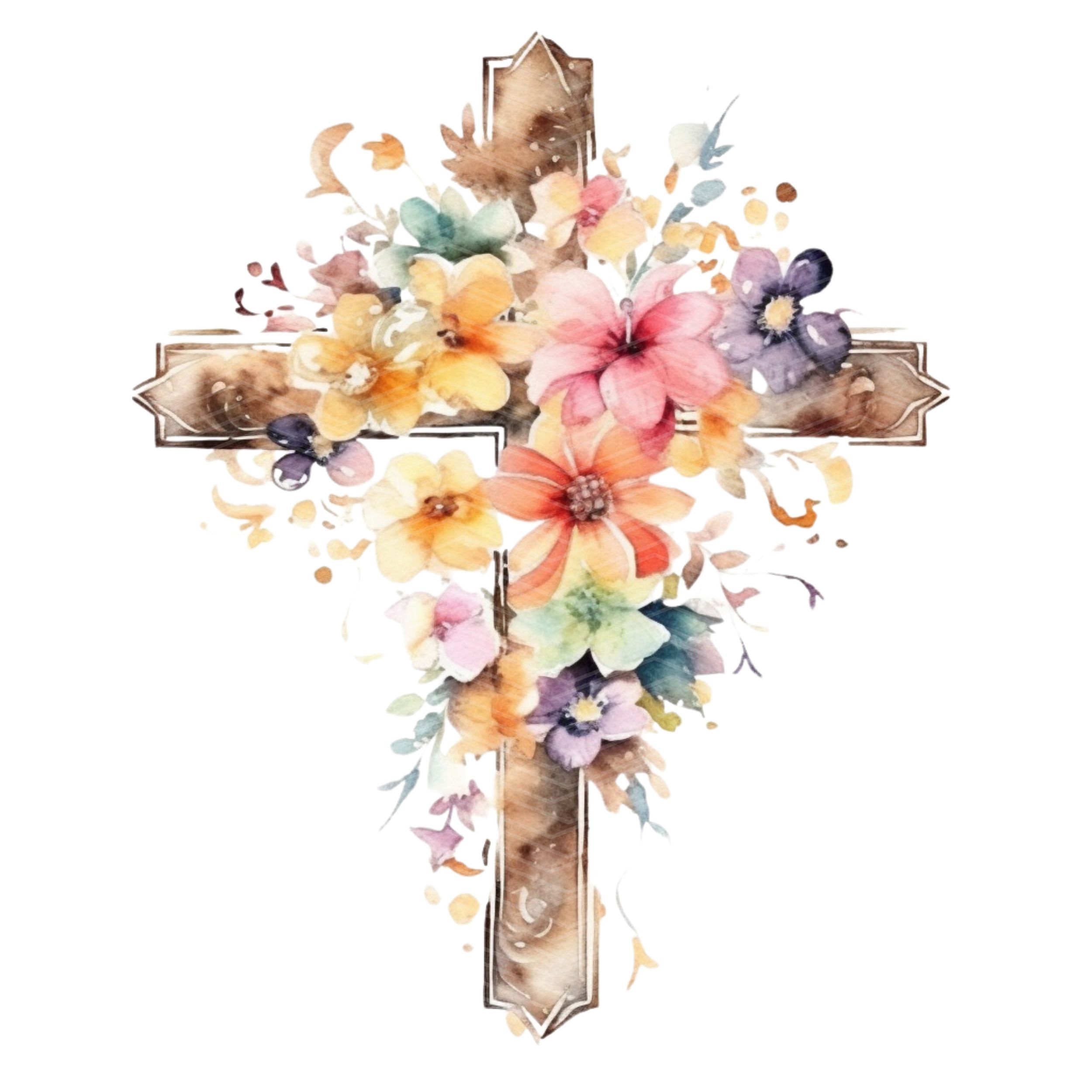 12 Beautiful Floral Cross Cliparts, PNG, Cross for Printing, Cross and ...