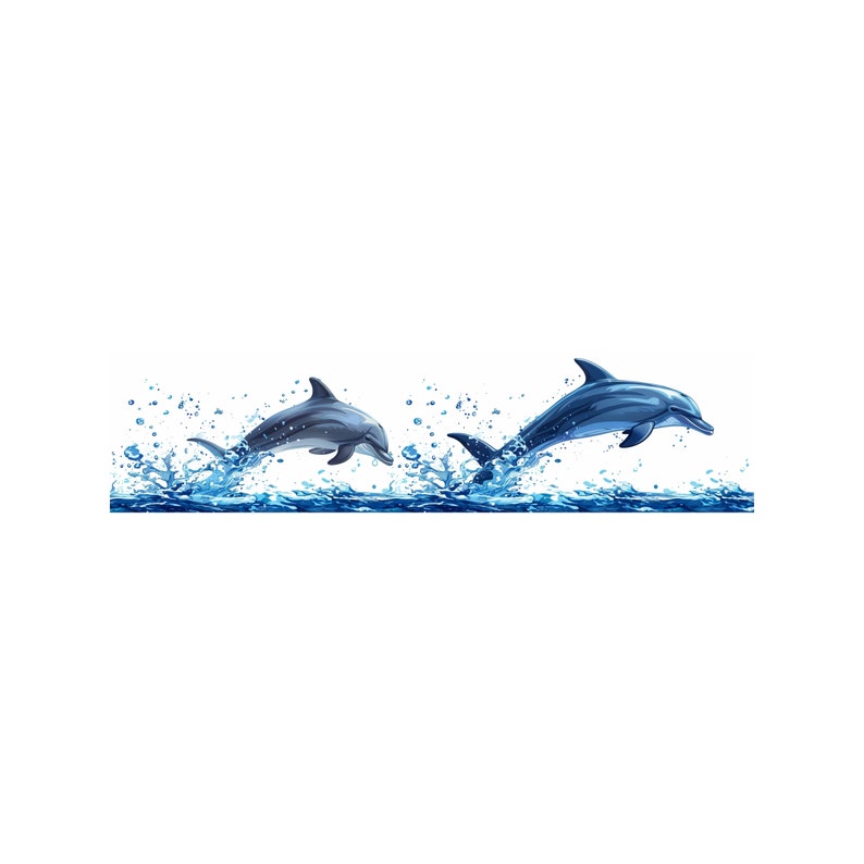 10 JPG Dolphins Border Clipart, Watercolor Dolphin, Clipart Border ...