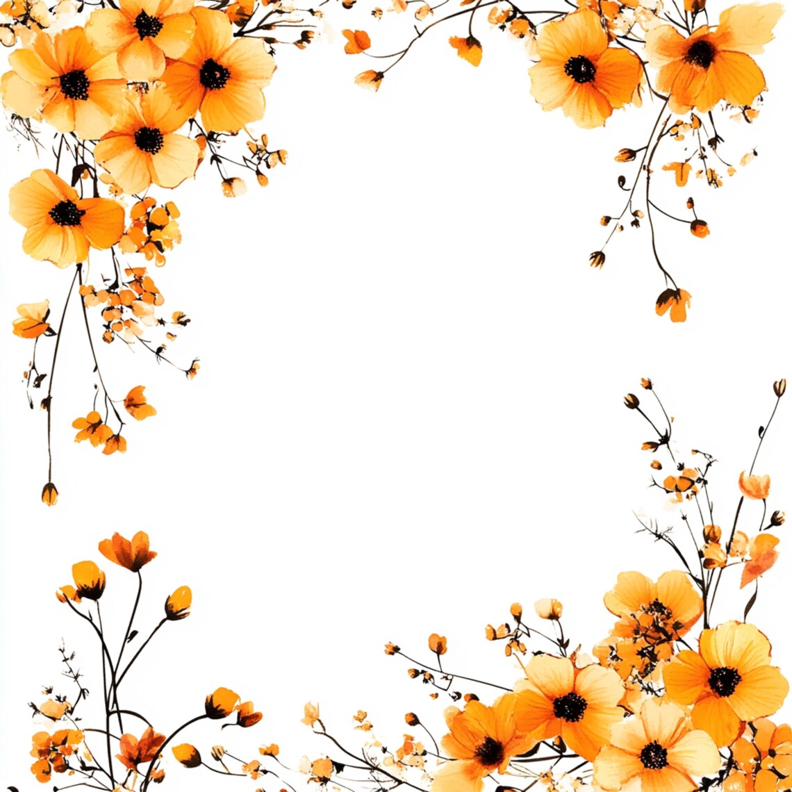 Orange Flower Frames Clipart: Wedding Invitation, Scrapbooking (digital ...
