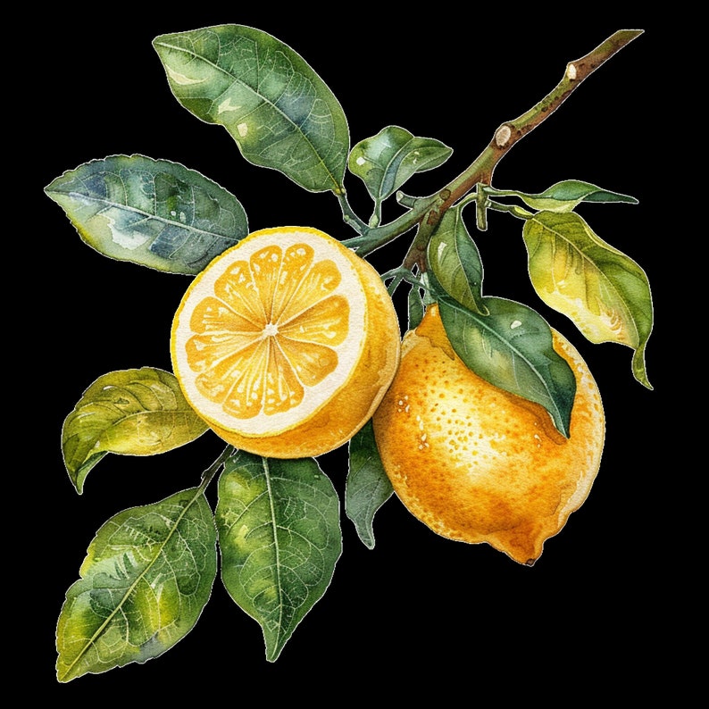 10 PNG Lemon Watercolor Clipart, Lemon Branch Clipart, Lemon Wreath ...