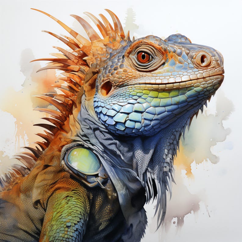 Neon Iguana Clipart: Watercolor Rainbow Lizard Art (JPG Download) - Etsy
