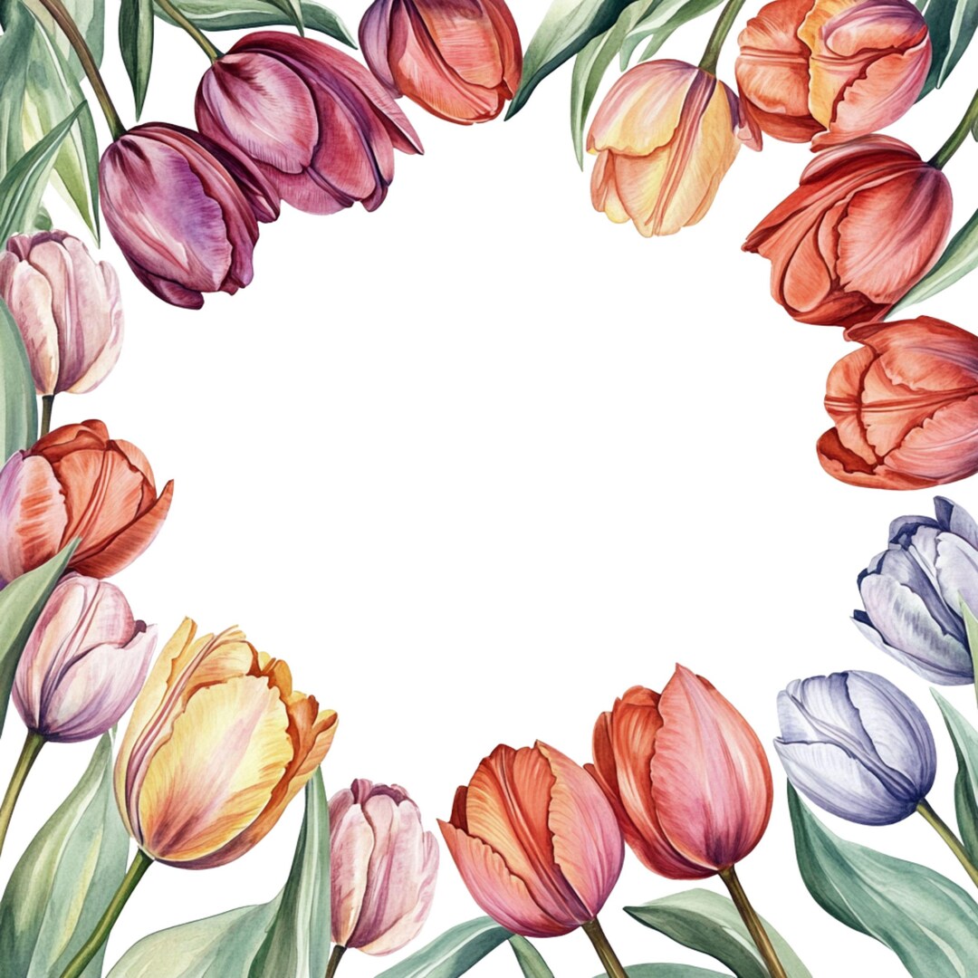 14 Watercolor Tulip Frames Clipart, PNG, Digital Download, Red Tulips ...
