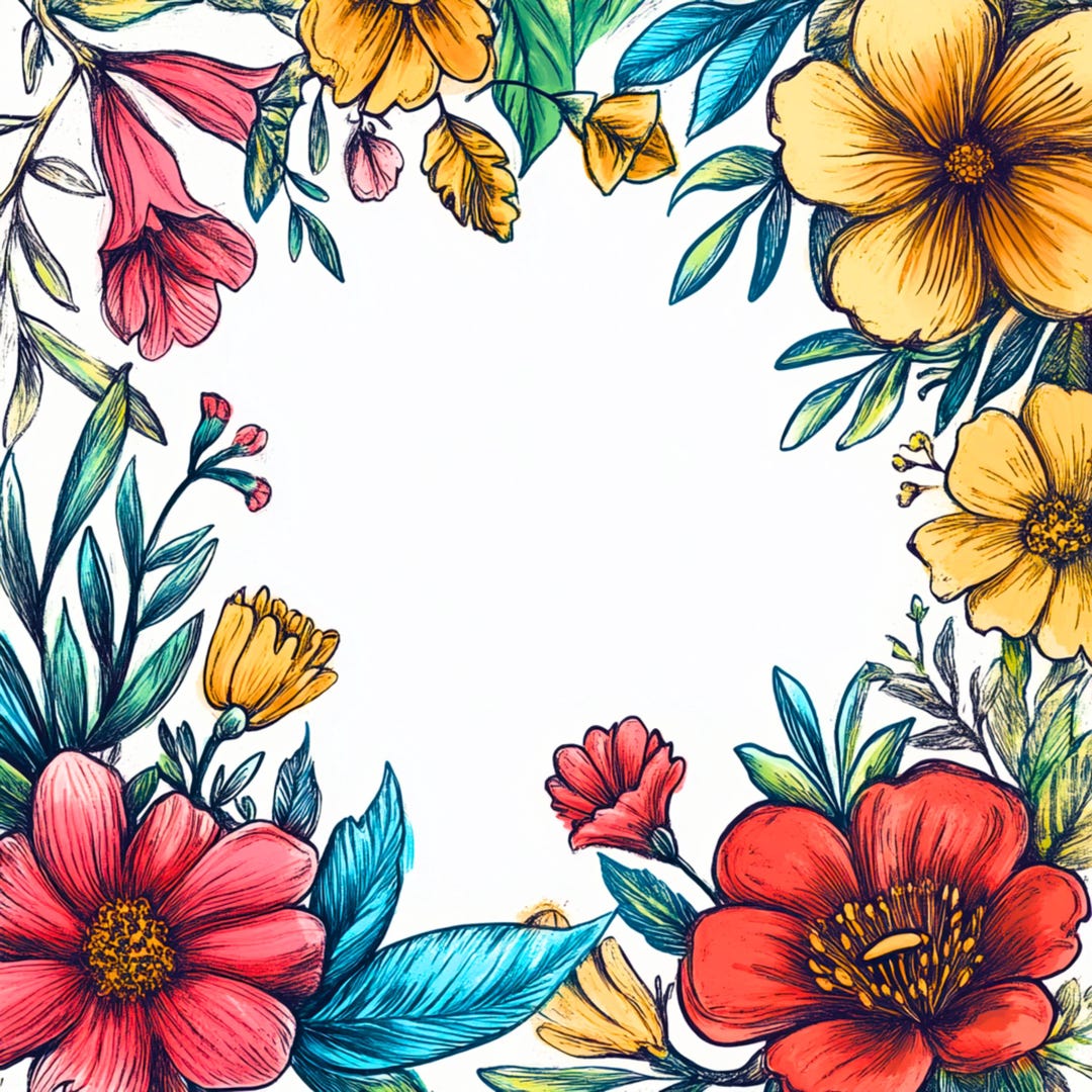 Floral Frame Clipart: Bright Flower Border (digital Download) - Etsy