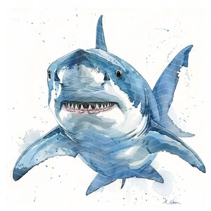 Watercolor Shark Clipart: Sea Fish Illustrations (JPG Digital Download ...