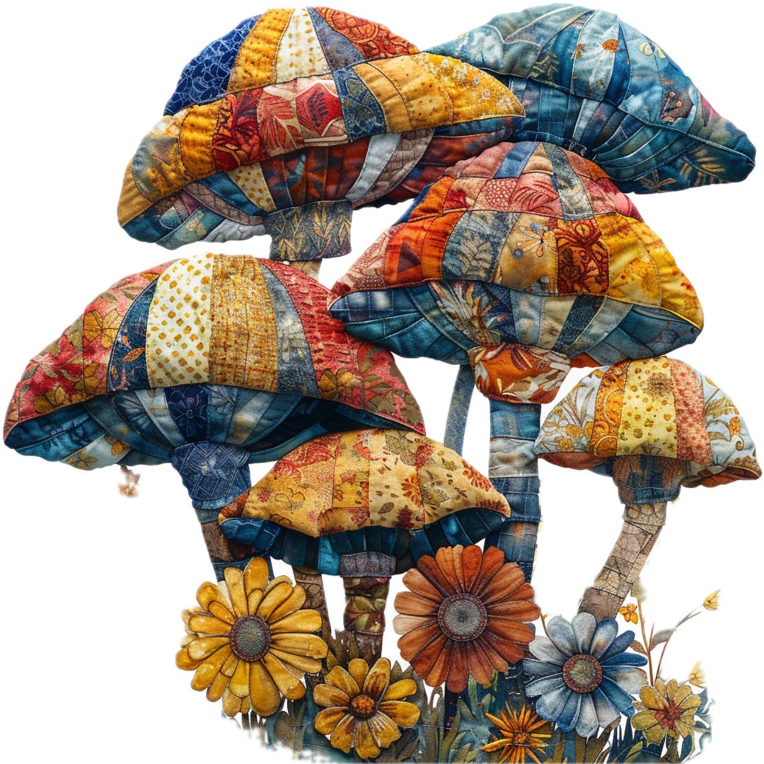 Patchwork Mushroom Clipart: Colorful Whimsical Digital Images (PNG) - Etsy