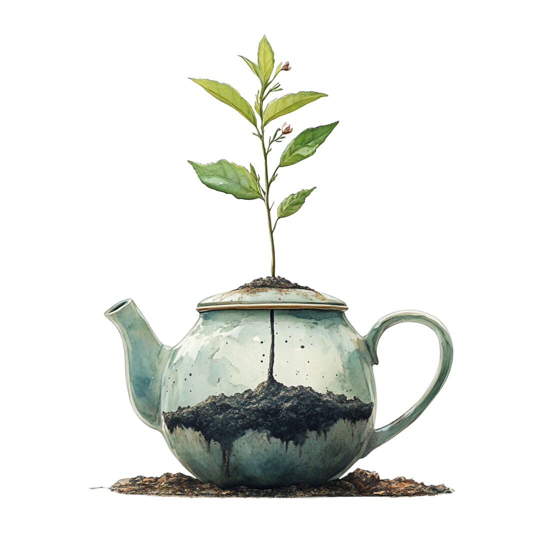 Watercolor Sprout in Teapot Cliparts: Growing Plant Illustration ...