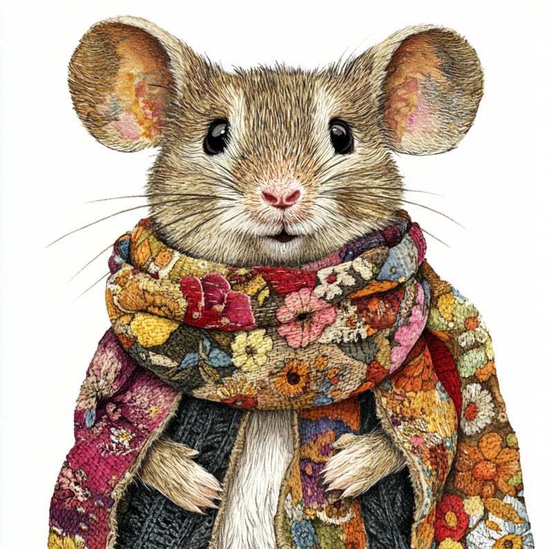 Watercolor Mouse Patchwork Clipart: Vintage Scrapbooking Art (digital ...