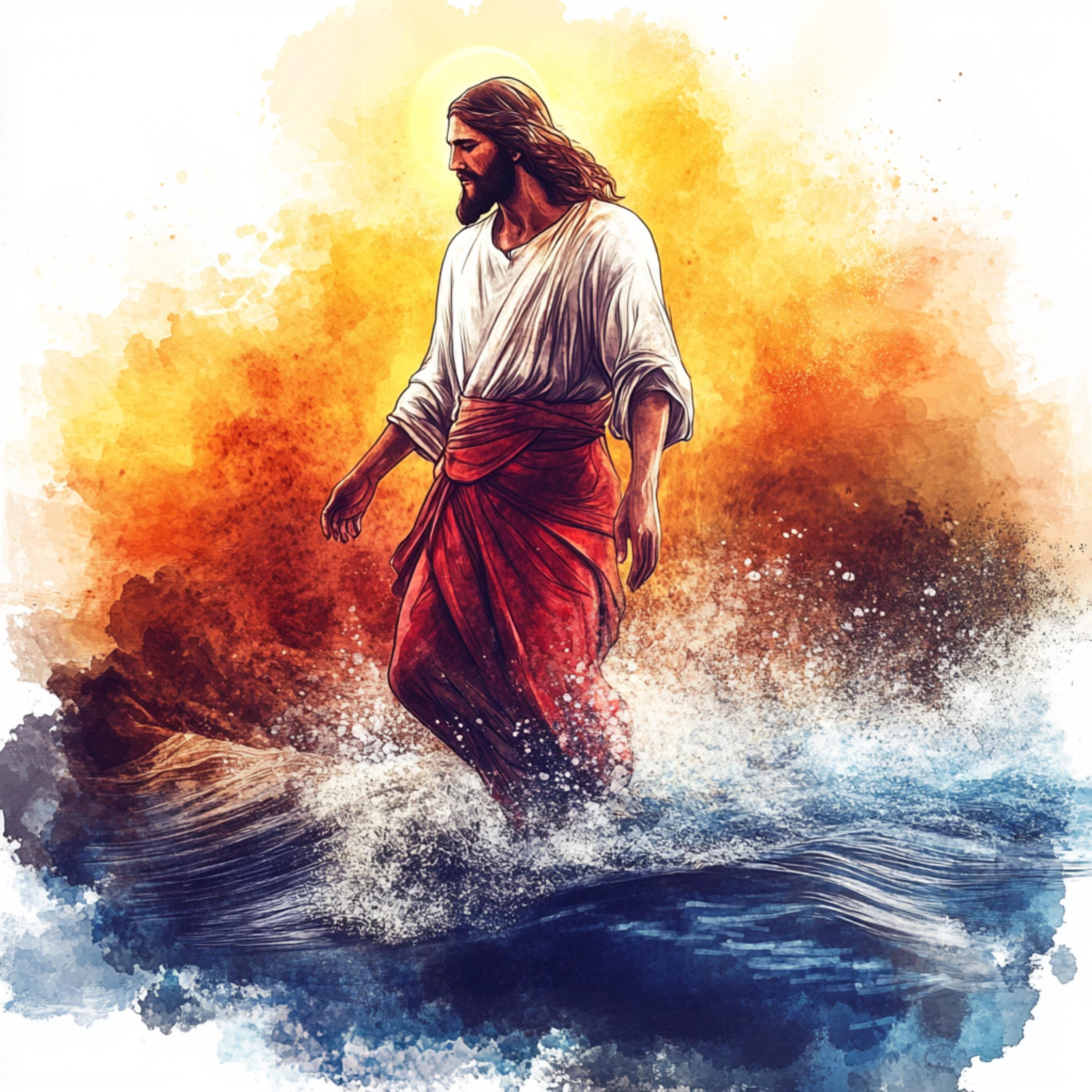 Jesus Walks on Water Clipart: Religious Bible Story Art (digital ...
