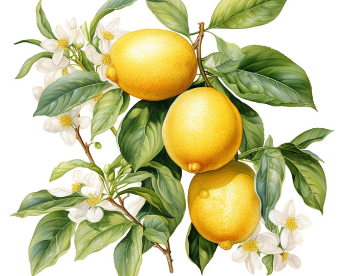 Lemon Clipart, Mediterranean Watercolor Clipart, PNG Clipart, Botanical ...