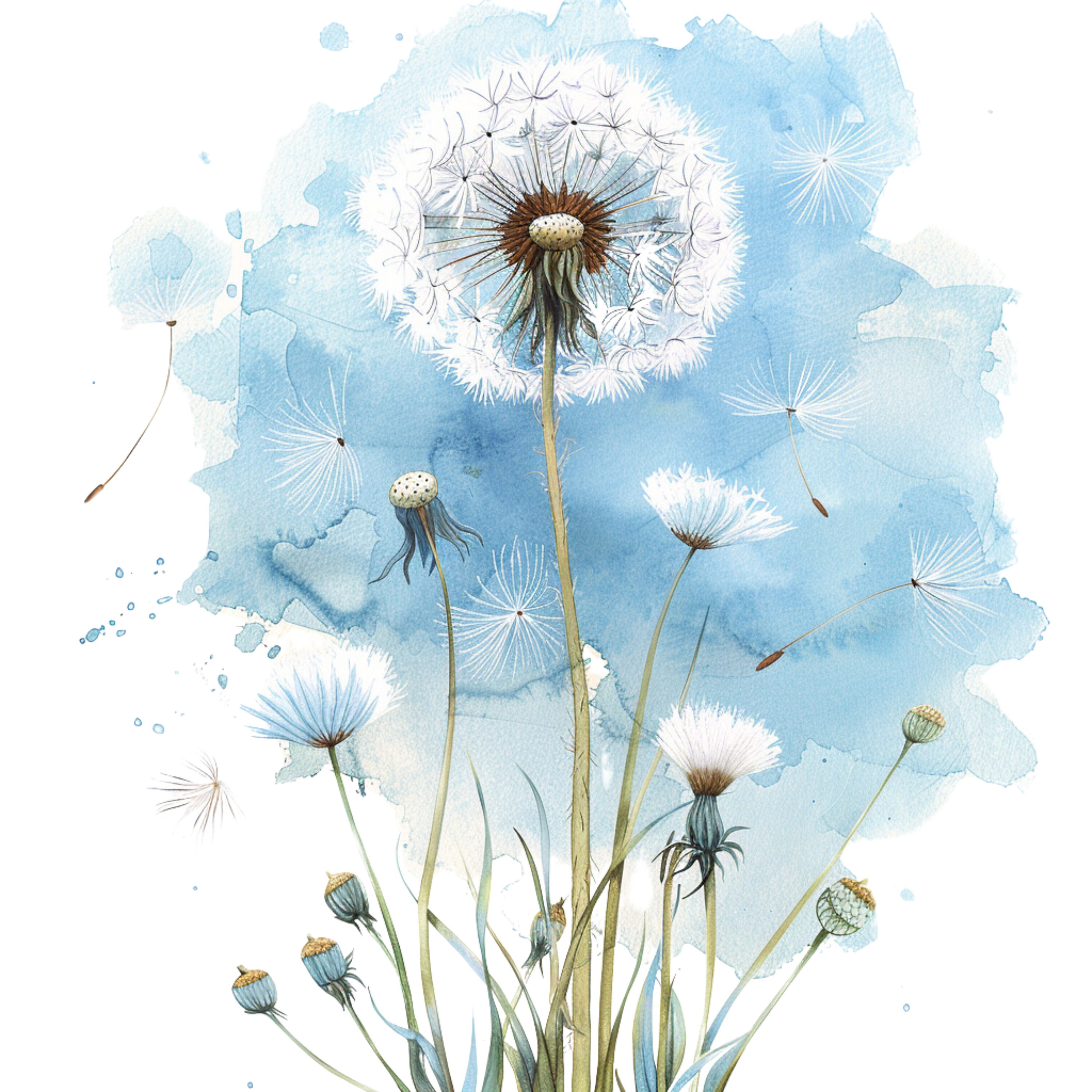 Watercolor Dandelions Clipart: Transparent PNG Flowers (digital ...