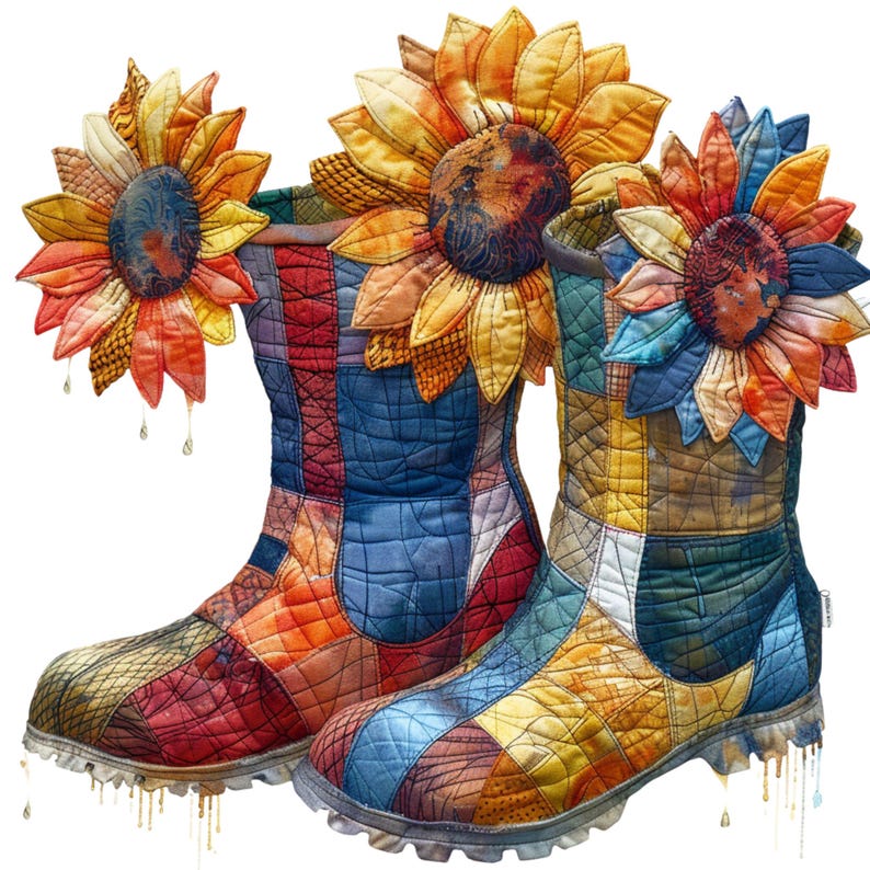 Patchwork Floral Boots Illustration: Whimsical Digital Image (PNG) - Etsy